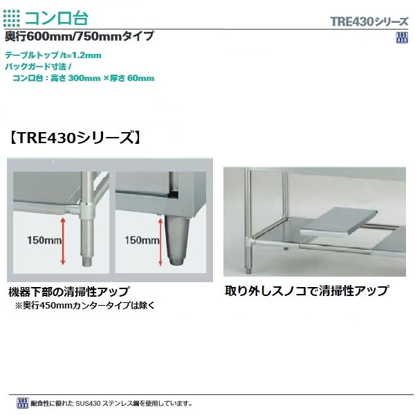 タニコーTRE-GT-60|コンロ台 バックガードあり|コンロ台・その他台|作業機器・板金類(タニコー) | 業務用厨房機器/調理道具通販サイト「厨房ズfeat.ユー厨房」