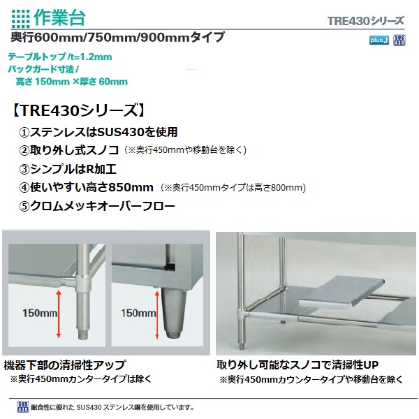 タニコーTRE-WT-120NB|作業台 バックガードなし|作業台|作業機器・板金類 | 業務用厨房機器/調理道具通販サイト「厨房ズfeat.ユー厨房」