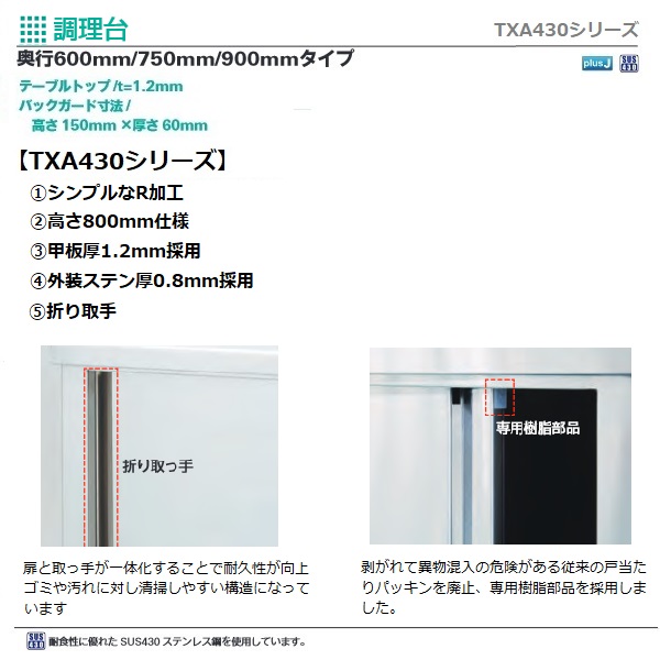 タニコーTXA-WCT-150BW|調理台 両面仕様|調理台(引戸付)|作業機器・板金類 | 業務用厨房機器/調理道具通販サイト「厨房ズfeat.ユー厨房」