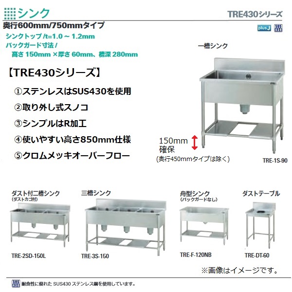 タニコーTRE-2S-90NB|二槽シンク バックガードなし|シンク|作業機器・板金類(タニコー) | 業務用厨房機器/調理道具通販サイト「厨房ズfeat.ユー厨房」